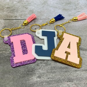 Varsity Letter Backpack Tag - Initial Keychain - Baby Bag Tag - Diaper ...