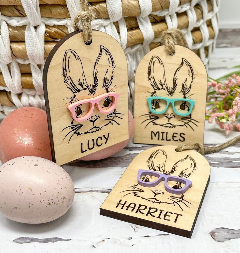 Personalized Easter Bunny Basket Tags - Bunny With Glasses -kids Easter ...