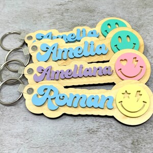 Personalized Kids Backpack Name Tags - Smiley - Luggage Tag, Retro ...