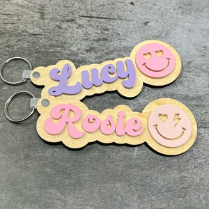 Personalized Kids Backpack Name Tags - Smiley - Luggage Tag, Retro ...