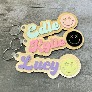 Personalized Kids Backpack Name Tags Smiley Luggage Tag, Retro Smiley ...