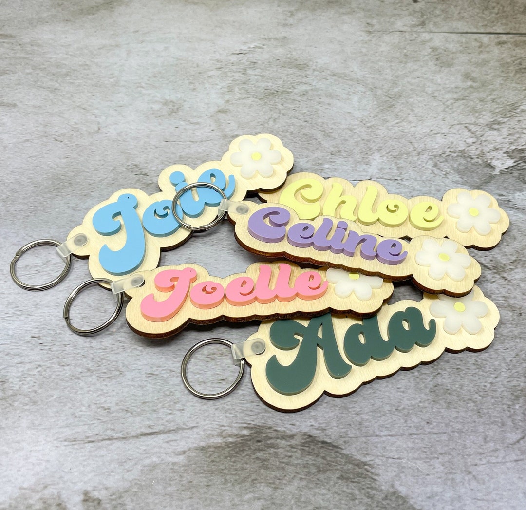 Personalized Kids Backpack Name Tags - Daisy Keychain, Luggage Tag ...