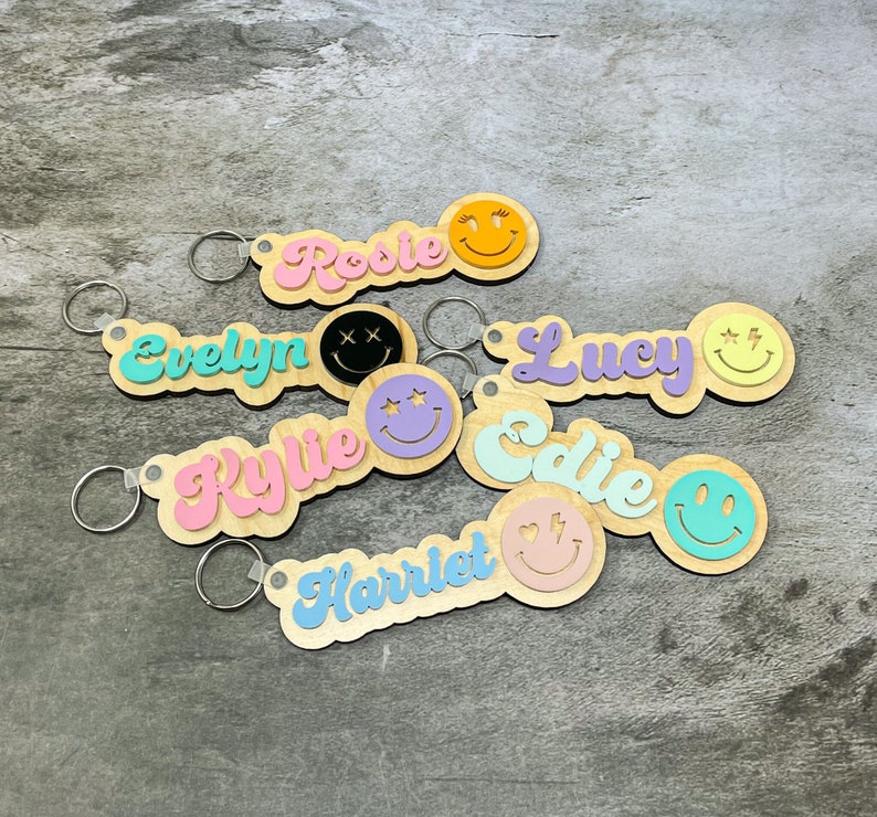 Personalized Kids Backpack Name Tags - Smiley - Luggage Tag, Retro ...