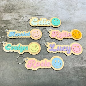 Personalized Kids Backpack Name Tags Smiley Luggage Tag, Retro Smiley ...