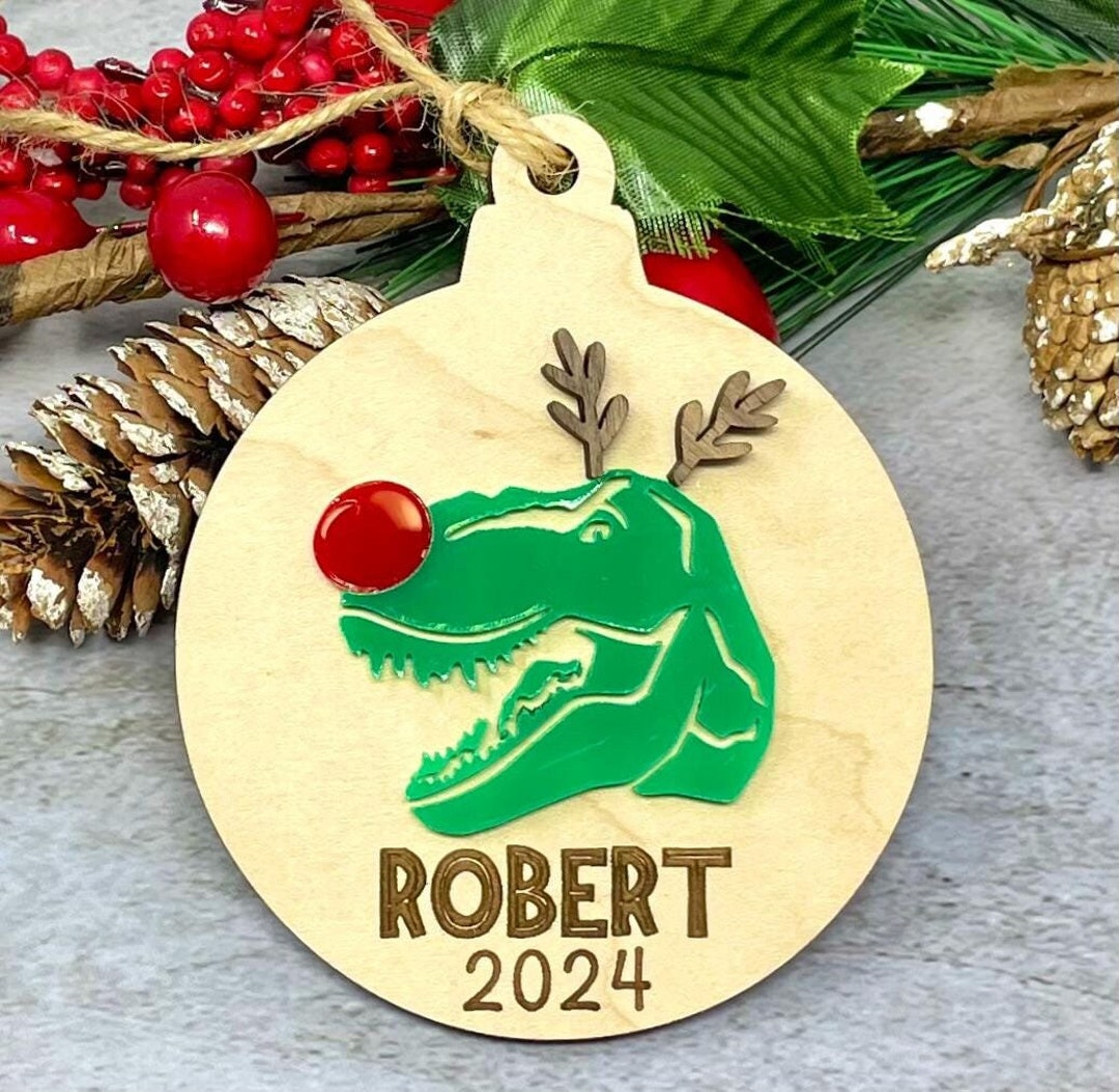 Personalized T-rex Ornament, Dinosaur Ornament, Boy Christmas Ornament ...