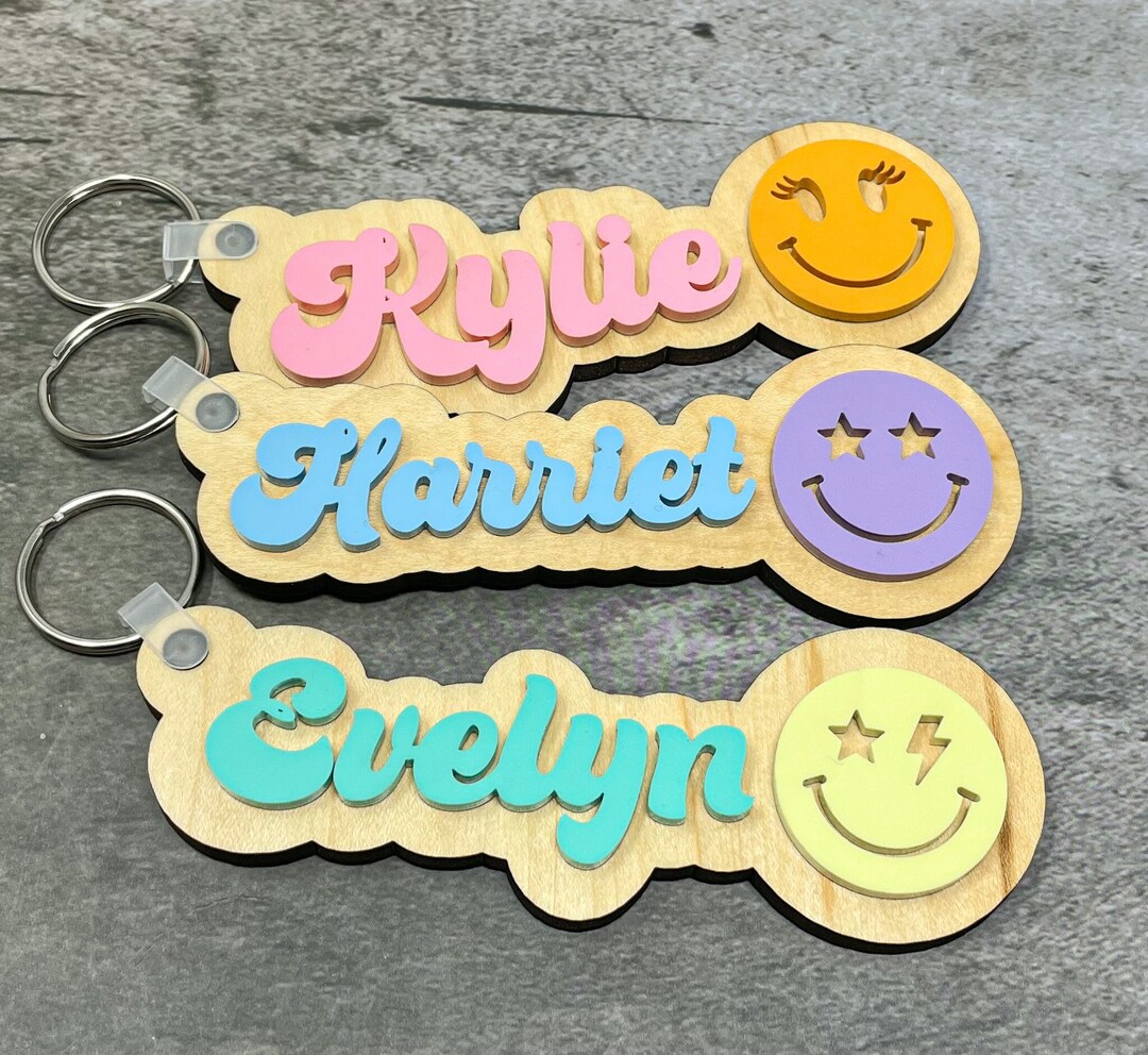 Personalized Kids Backpack Name Tags - Smiley - Luggage Tag, Retro ...