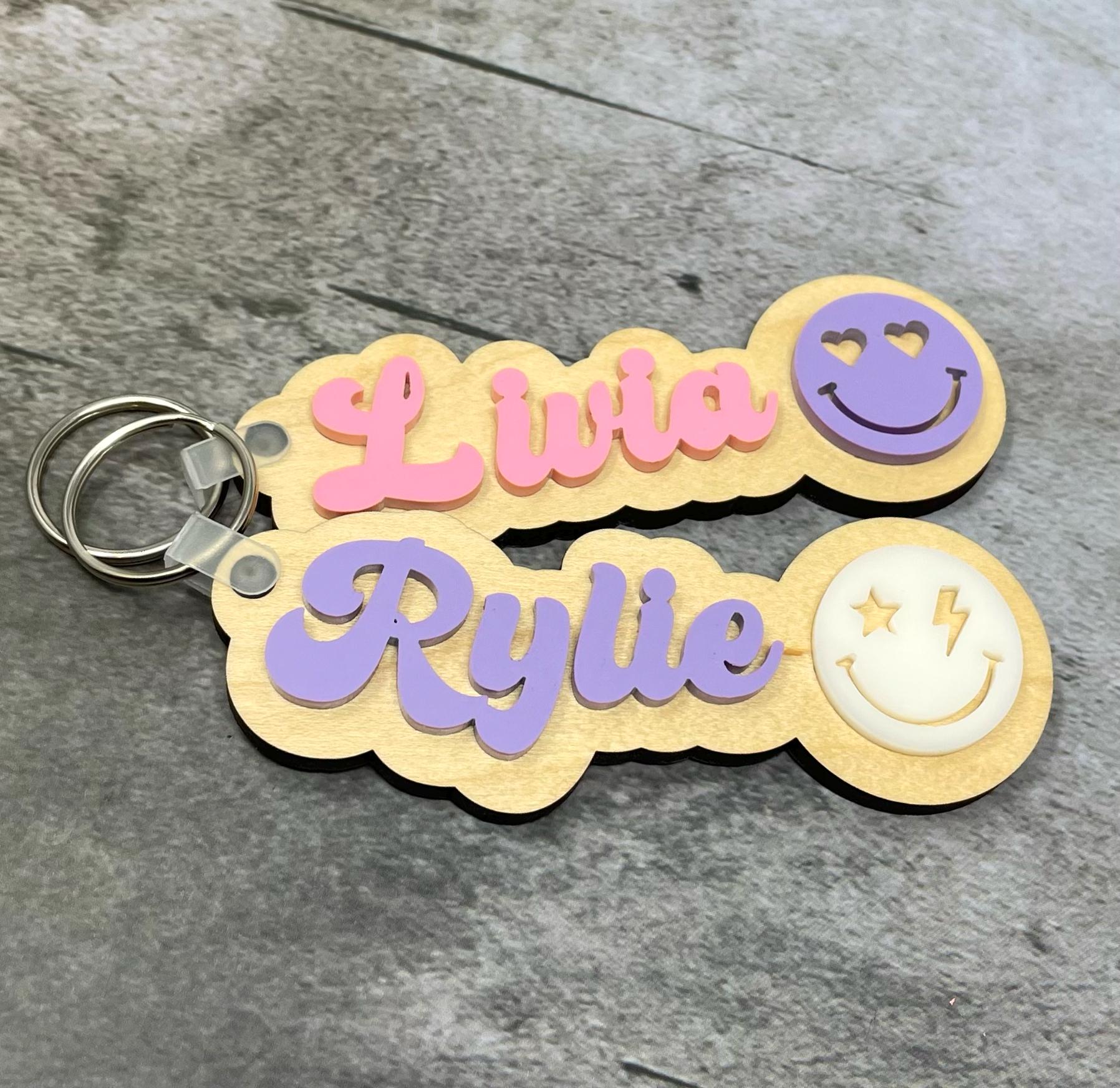 Personalized Kids Backpack Name Tags - Smiley - Luggage Tag, Retro ...