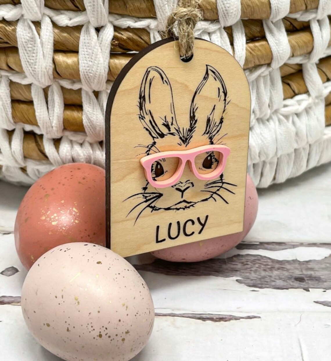 Personalized Easter Bunny Basket Tags - Bunny With Glasses -kids Easter ...