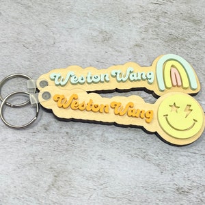 Personalized Kids Backpack Name Tags Smiley Luggage Tag, Retro Smiley ...