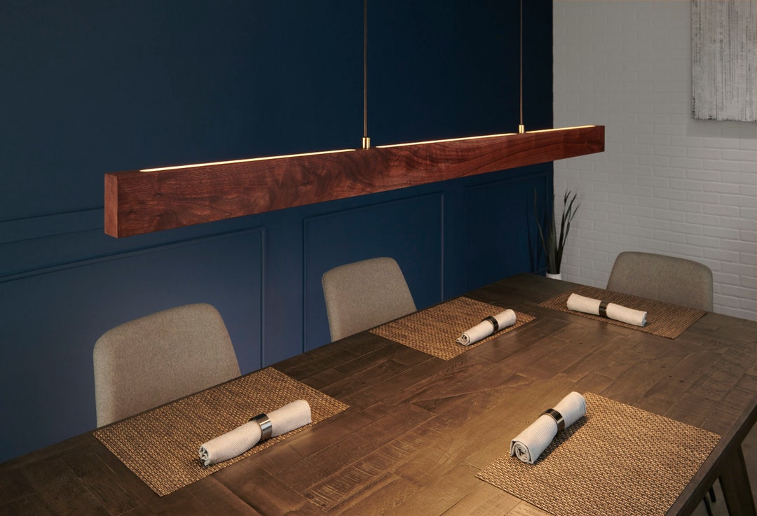 Linear Suspension up Down Wood Pendant Light Fixture, Wooden Horizontal ...