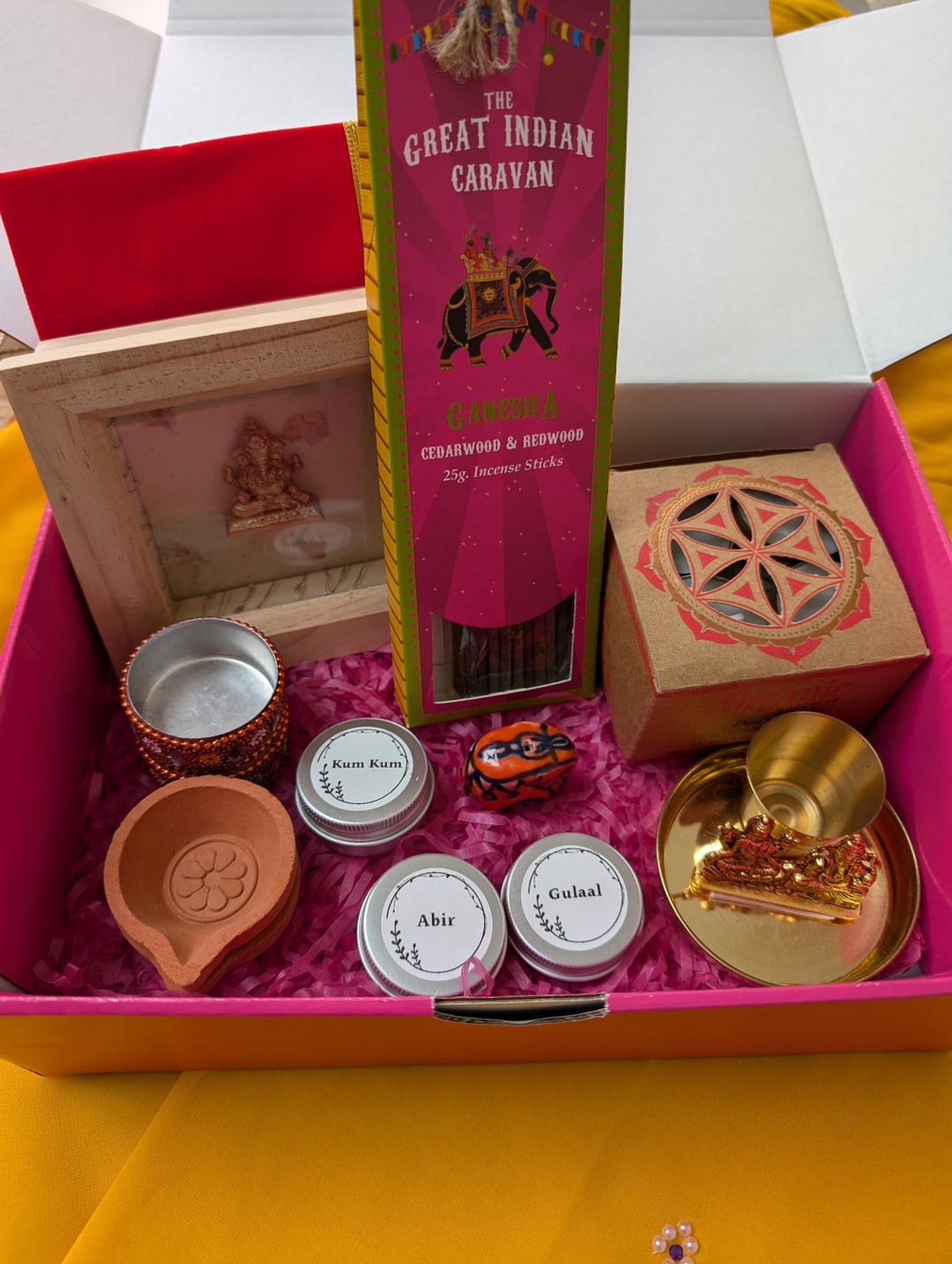 Laxmi and Ganesh Puja Kit. With Light up Ganesh Frame, Incense ...