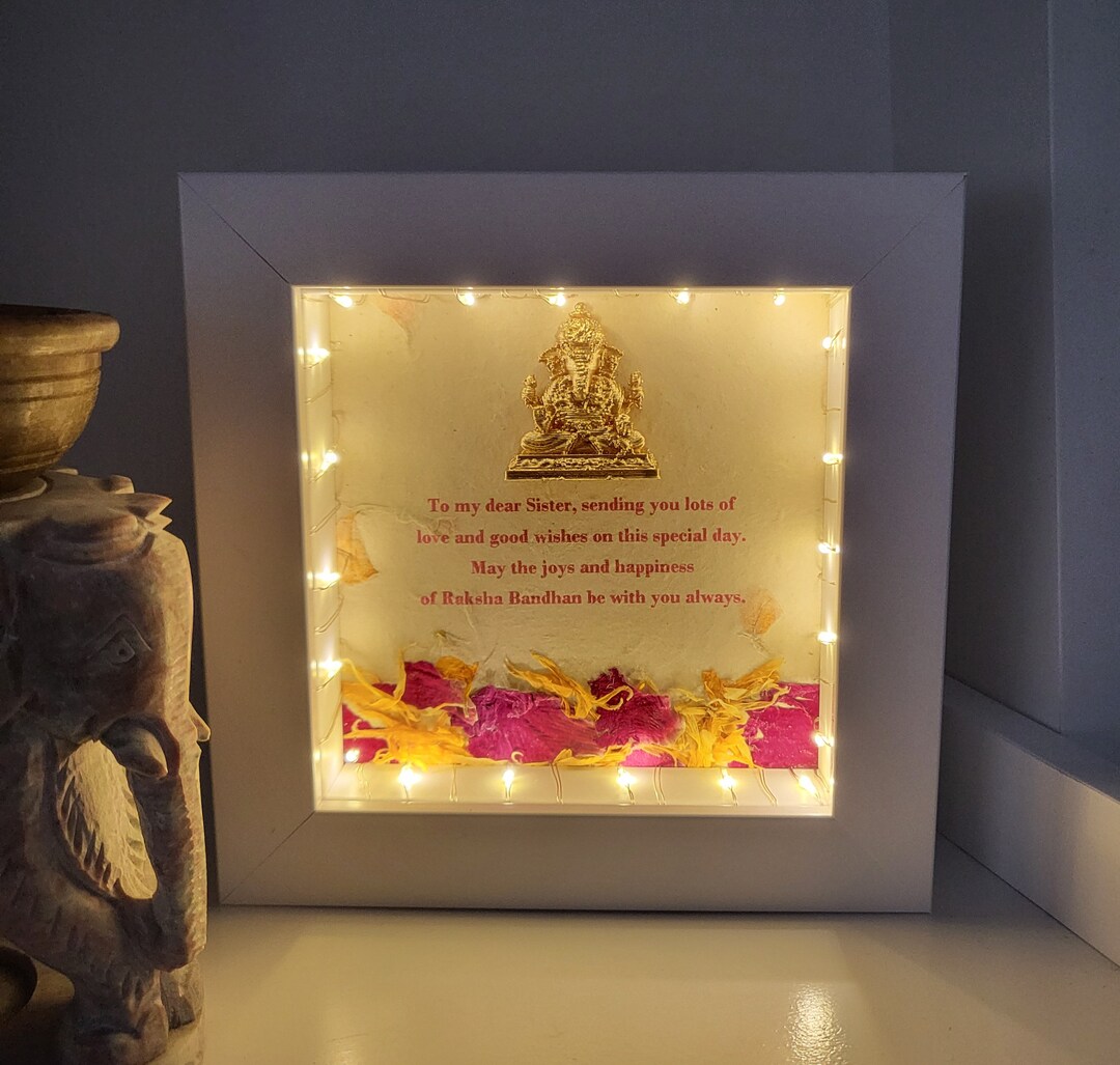 Raksha Bandhan Light up Ganesh Frame With Flower Petals. for Sister or ...