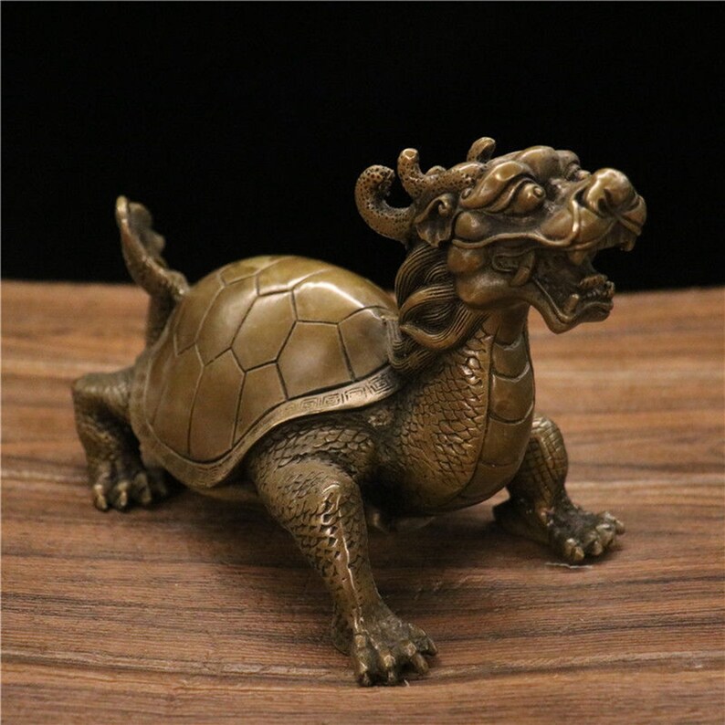 Solid Brass Craved Dragon Turtle Statue, Town House God Beast ...