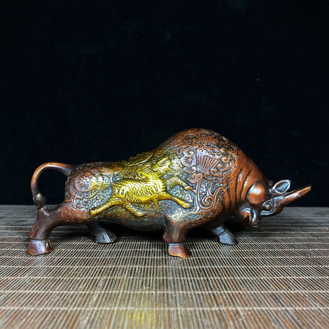 Pure Copper Gilt Tangled Lotus Pattern Lucky Cow Statue - Etsy