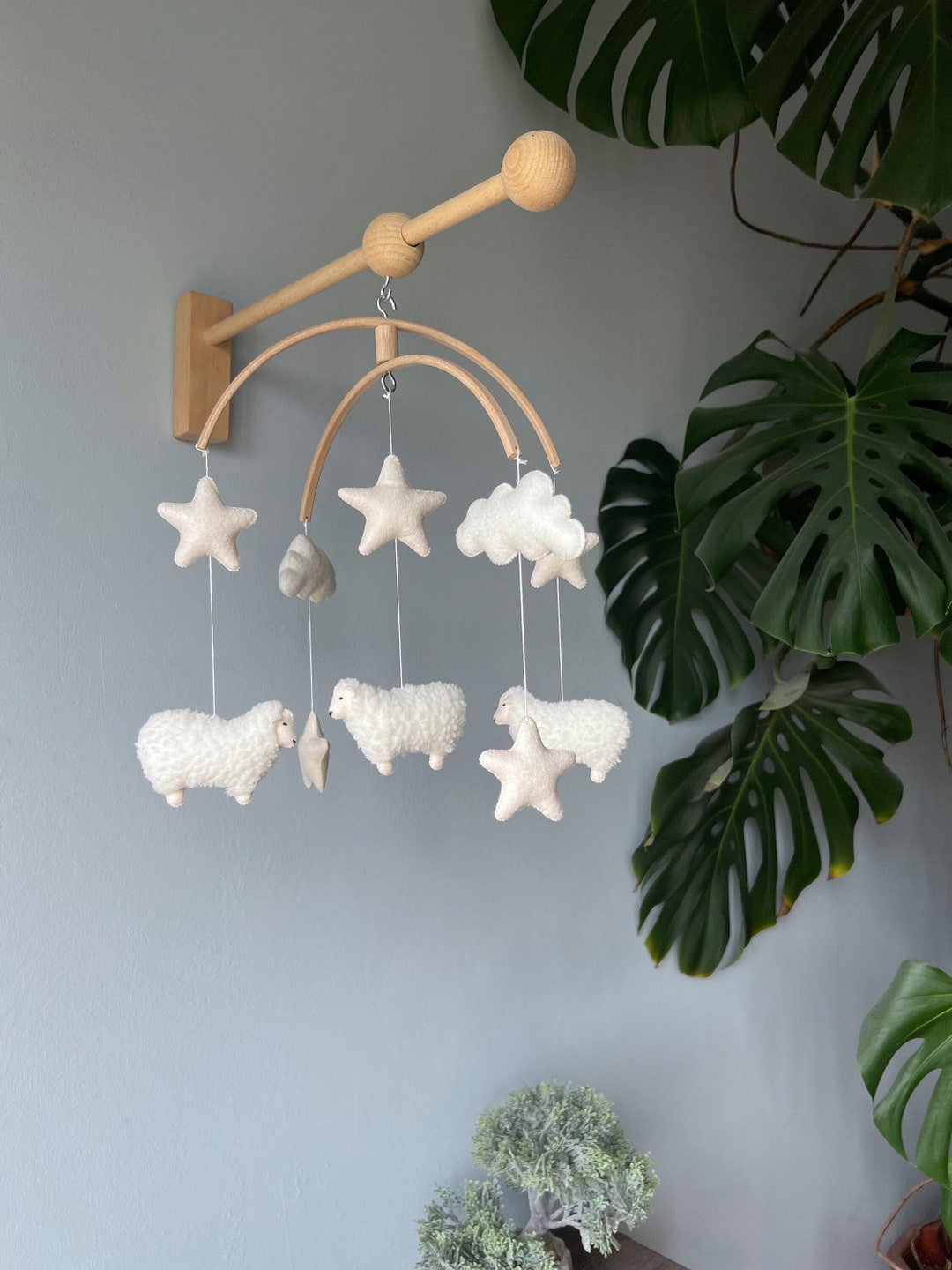 Sheep Baby Mobile, Boho Crib Mobile, Cot Mobile, Hanging Mobile, Stars ...