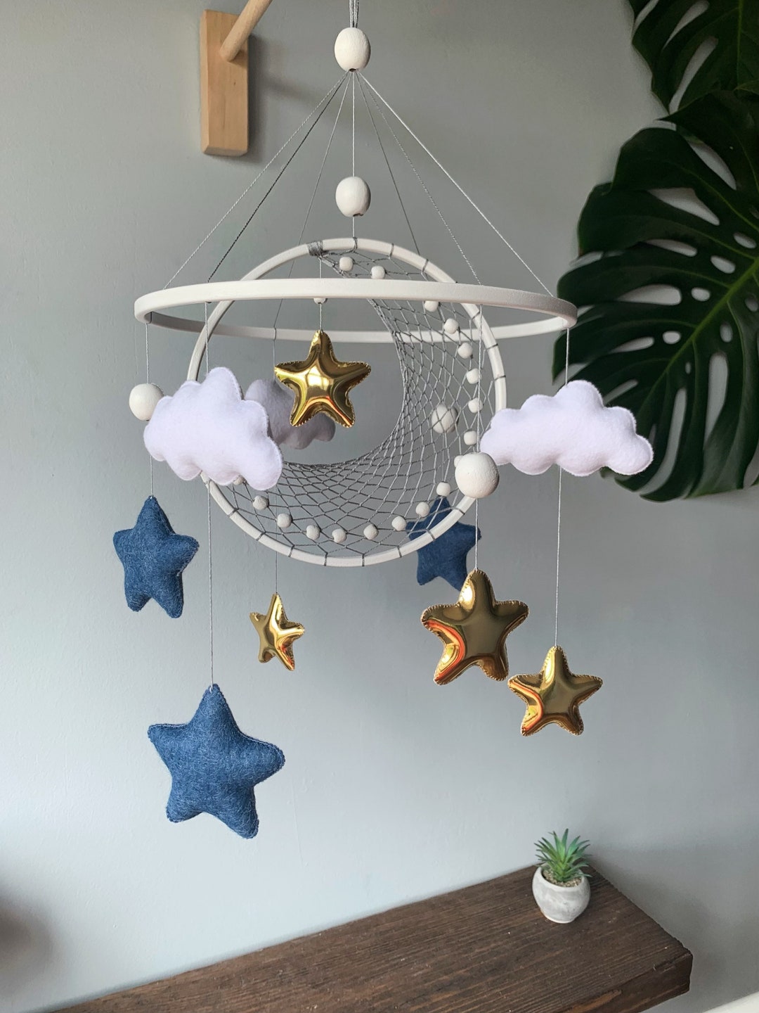 Moon and Star Crib Mobile, Macrame Baby Mobile, Nuetral Baby Mobile ...