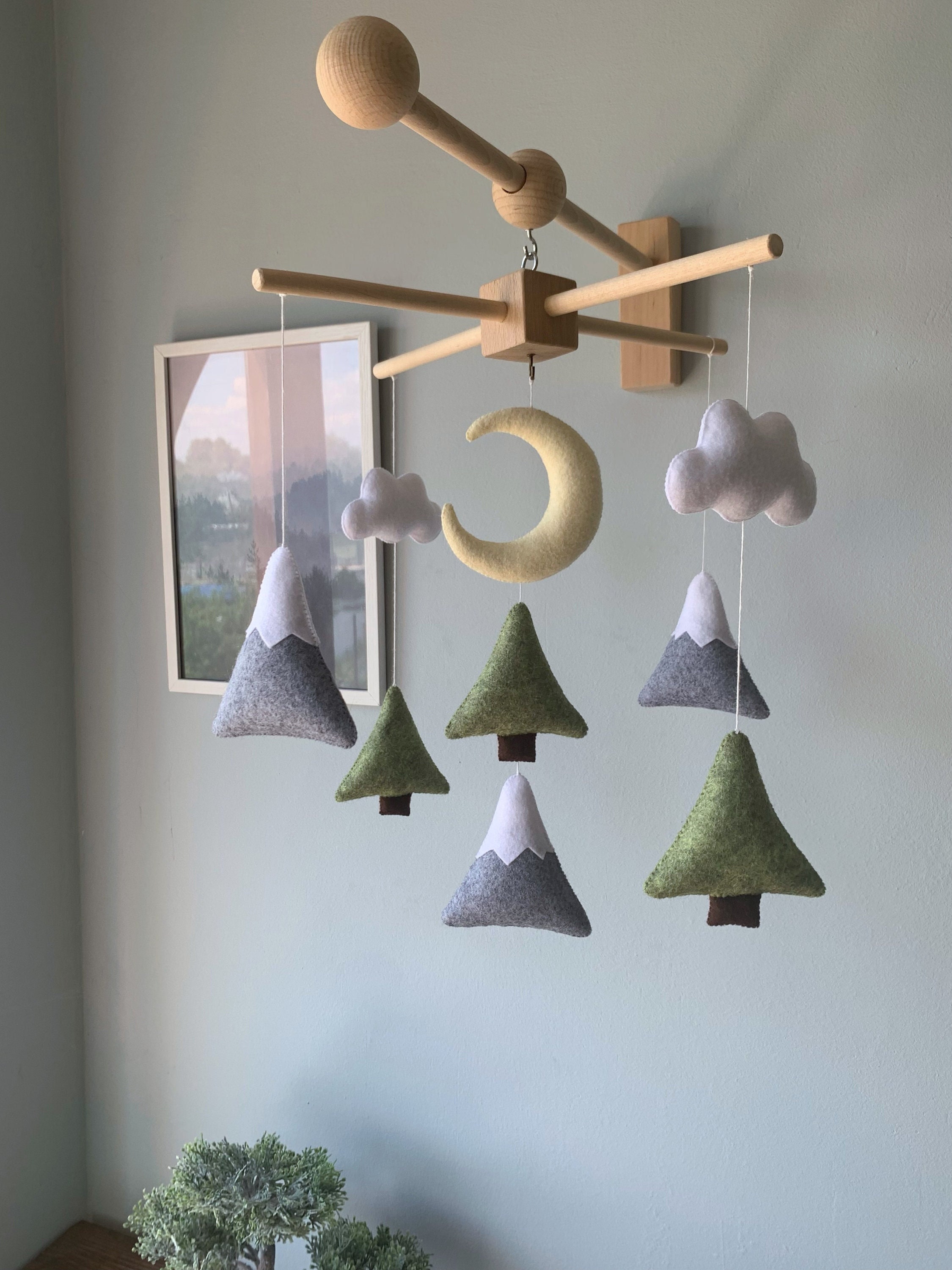 Forest Baby Mobile, Mountains and Trees Crib Mobile, Green Floral Baby ...