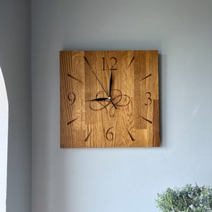 Square Large Wall Clock, Wall Clock With Numbers, Warm Shade Oak Clock ...