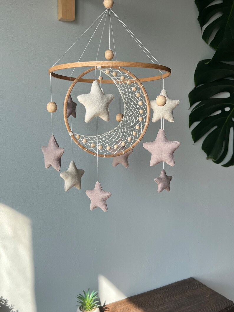 Moon and Star Crib Mobile Macrame Baby Mobile Nuetral Baby - Etsy