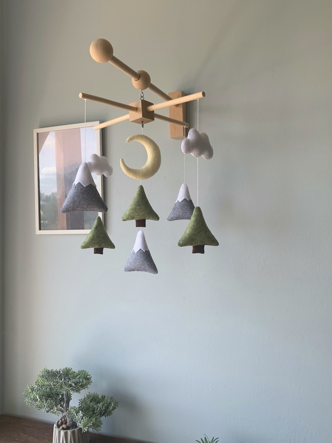 Forest Baby Mobile, Mountains and Trees Crib Mobile, Green Floral Baby ...