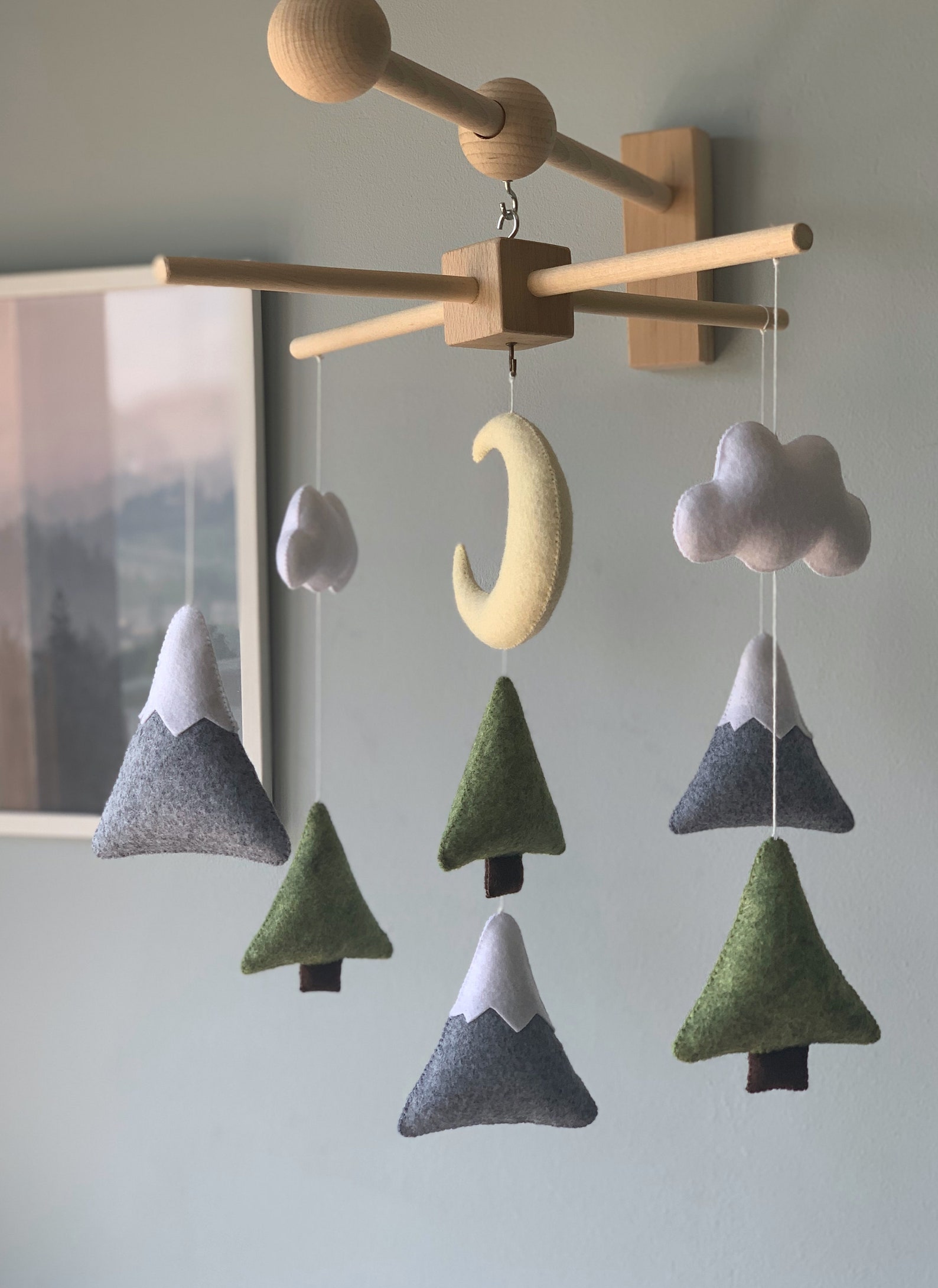 Forest Baby Mobile, Mountains and Trees Crib Mobile, Green Floral Baby ...