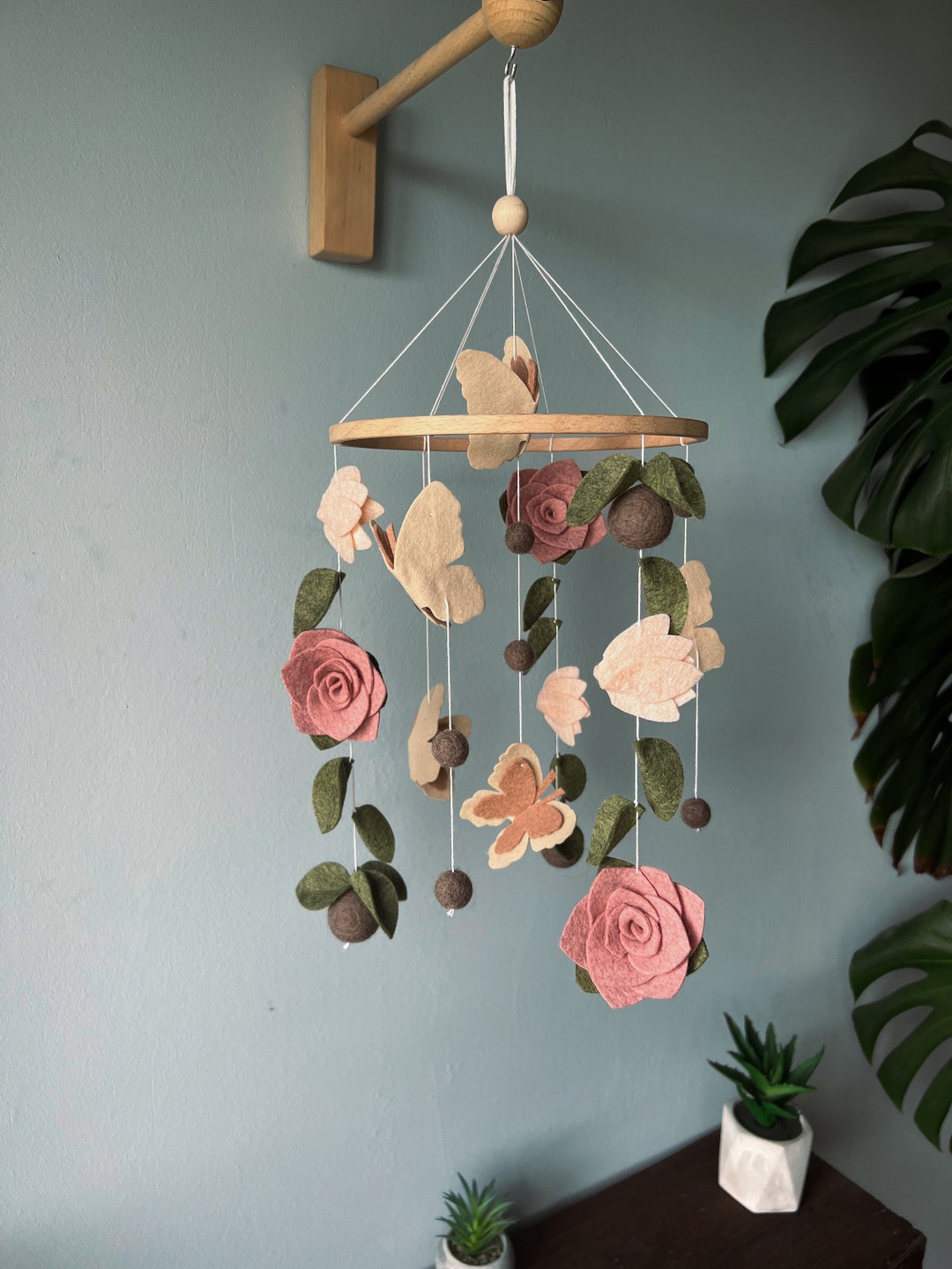 Flowers Baby Mobile, Butterfly Crib Mobile, Green Floral Baby Mobile ...