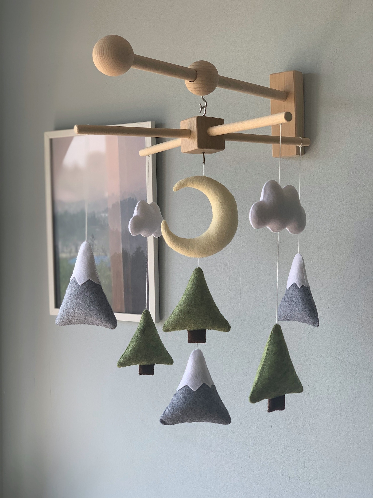 Forest Baby Mobile, Mountains and Trees Crib Mobile, Green Floral Baby ...