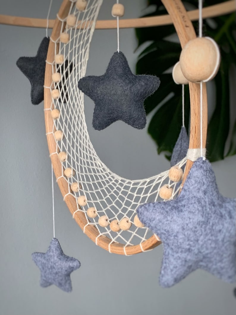 Moon and Star Crib Mobile, Macrame Baby Mobile, Nuetral Baby Mobile ...