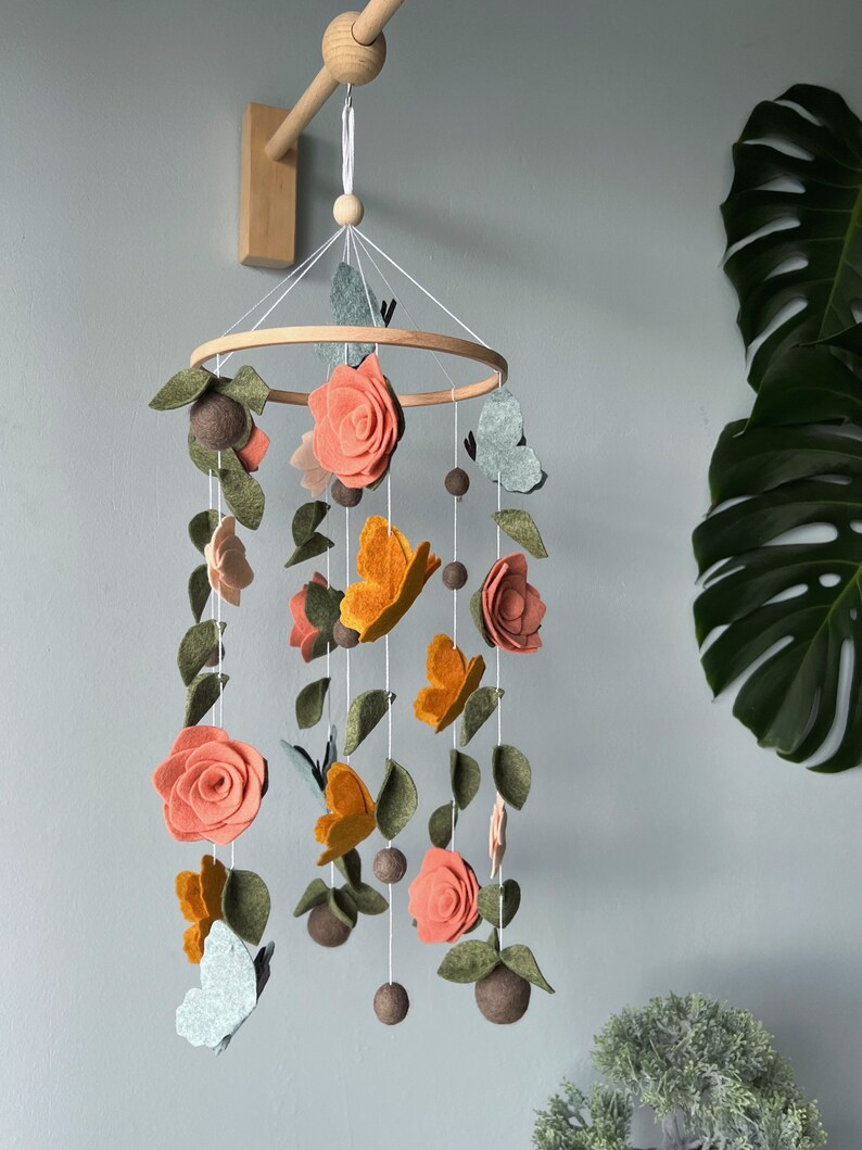 Flowers Baby Mobile Butterfly Crib Mobile Green Floral Baby - Etsy