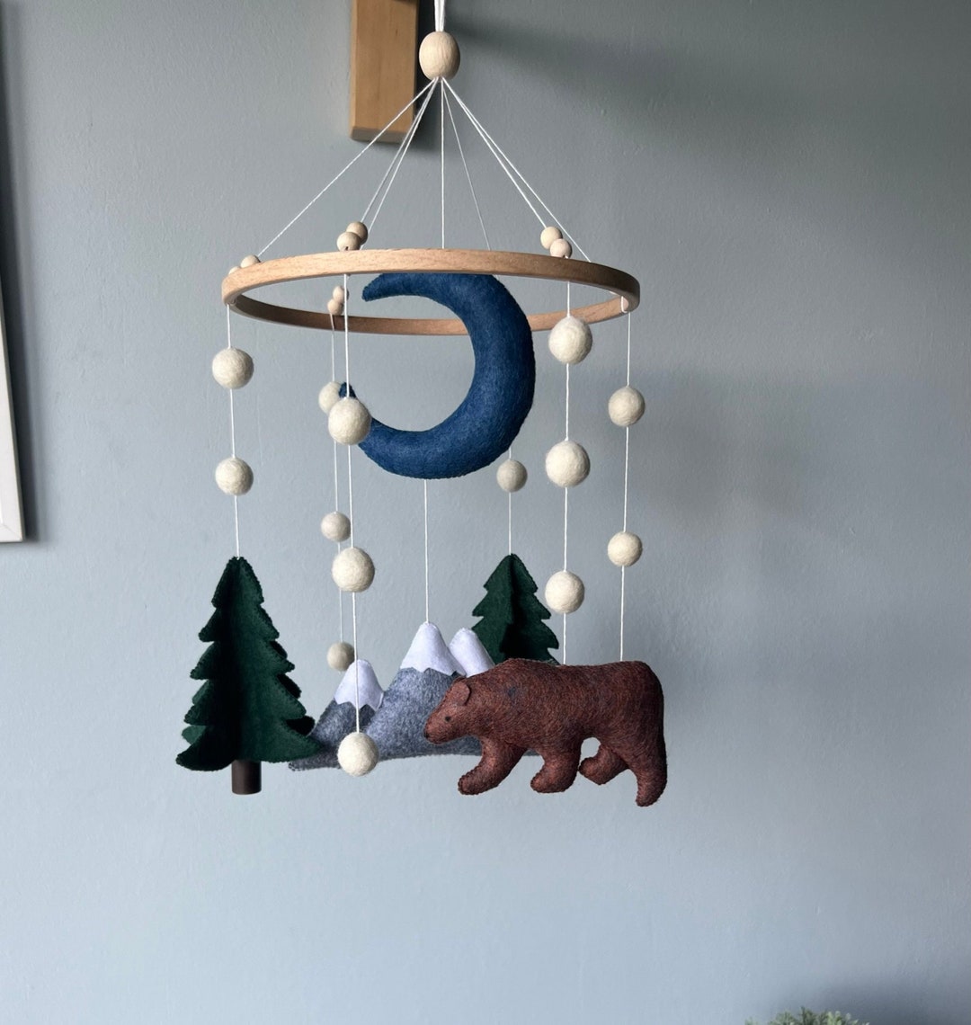 Forest Baby Mobile, Mountains and Trees Crib Mobile, Green Floral Baby ...