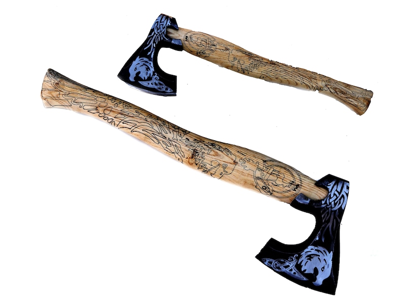 Handmaid/hand Carved, VIKING AXE With Ash Wood Shaft Camping/hunting ...