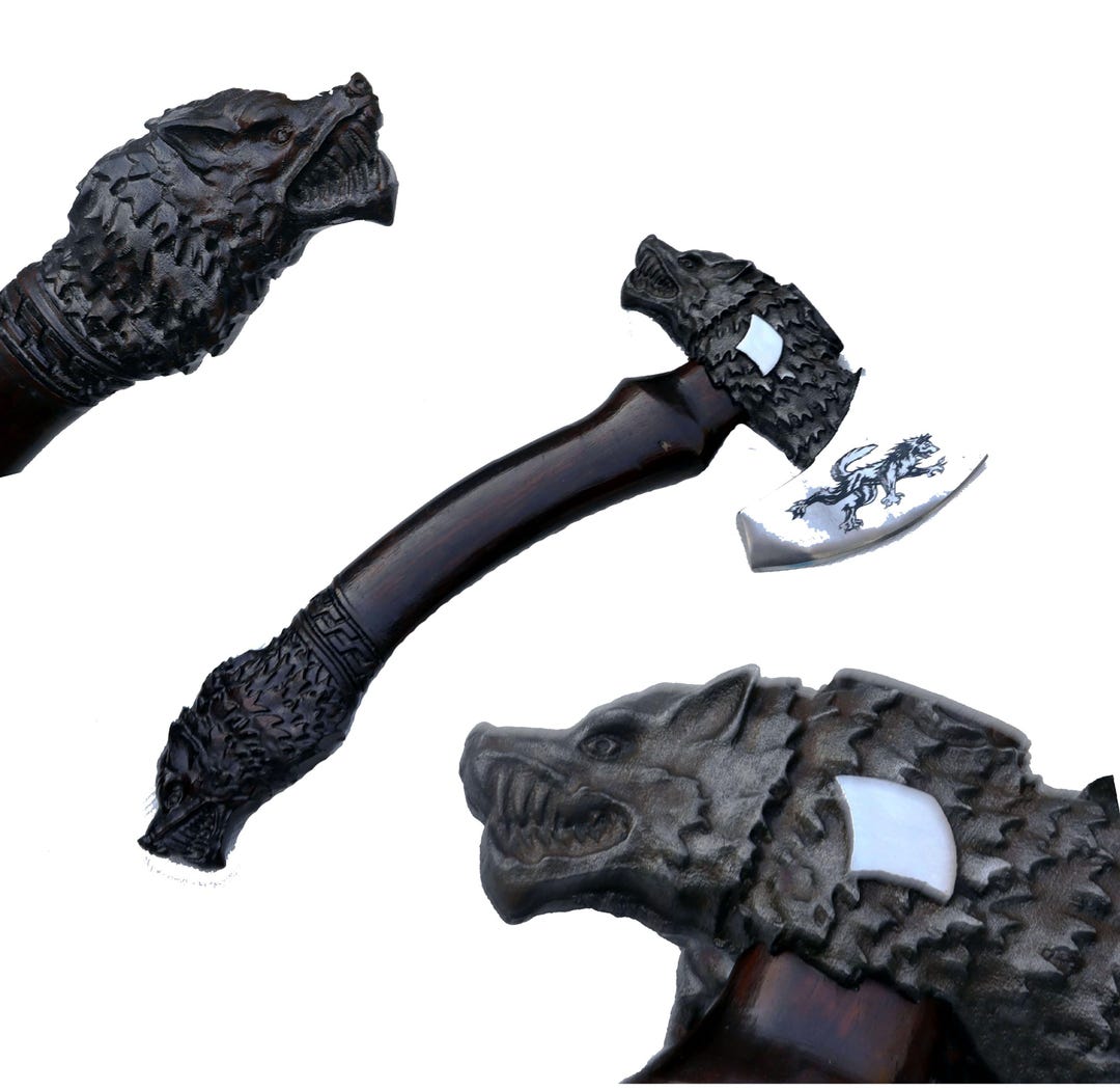 Handmade VIKING Wolf AXE With Ash Wood Shaft, Camping/hunting Axe ...