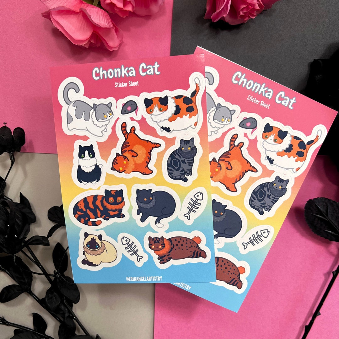 Chonka Cat Sticker Sheet - Planner and Scrapbook Stickers, Cat Sticker ...