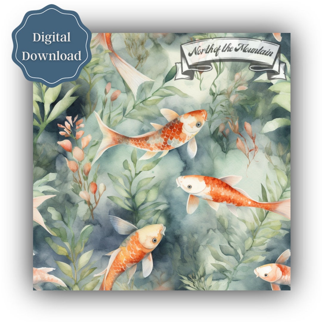 Koi Fish Digital Paper - Seamless Pattern, Printable Scrapbook Paper ...