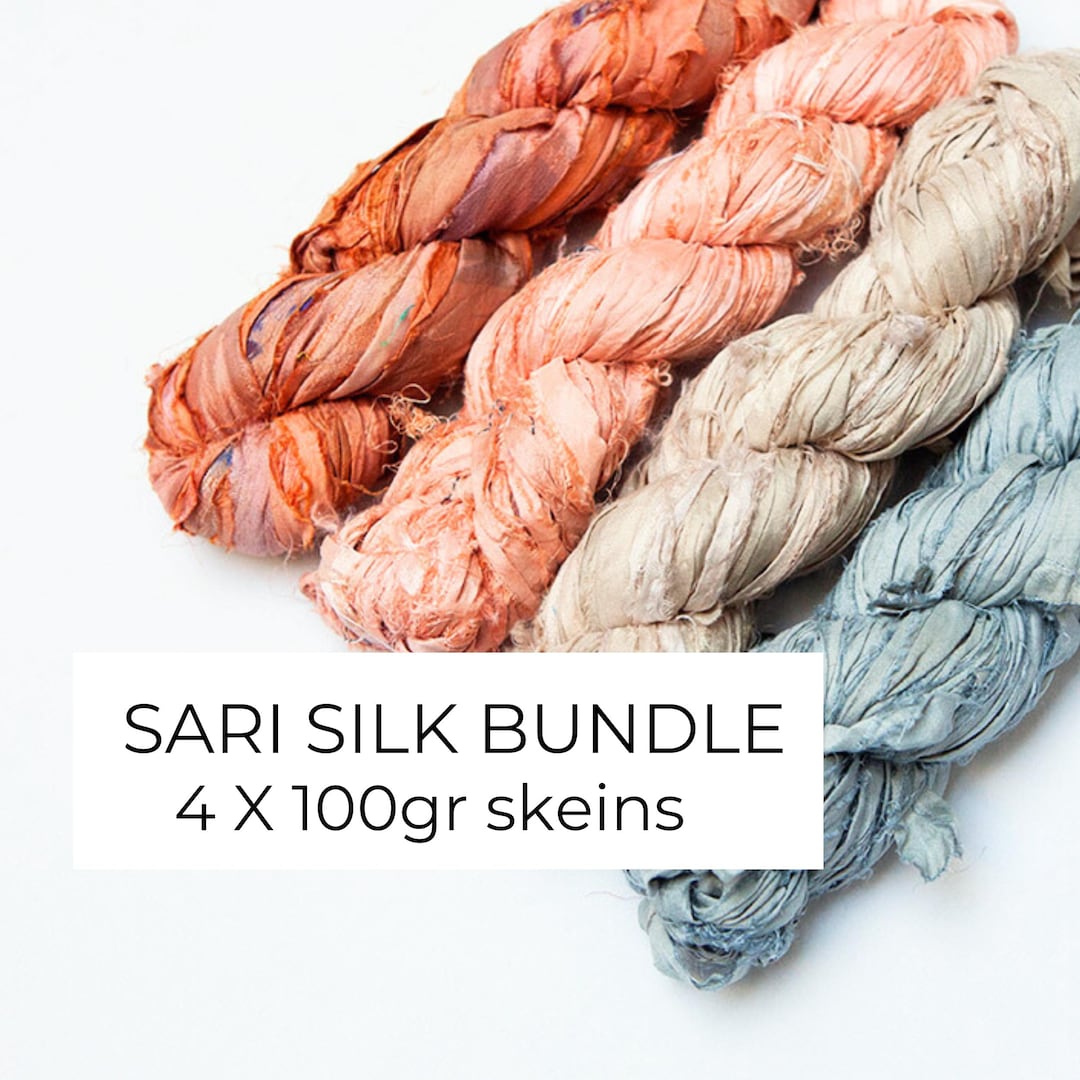 Sari Silk Ribbon Pack, 100gr Sari Ribbon Skeins From India, Fiber Pack ...