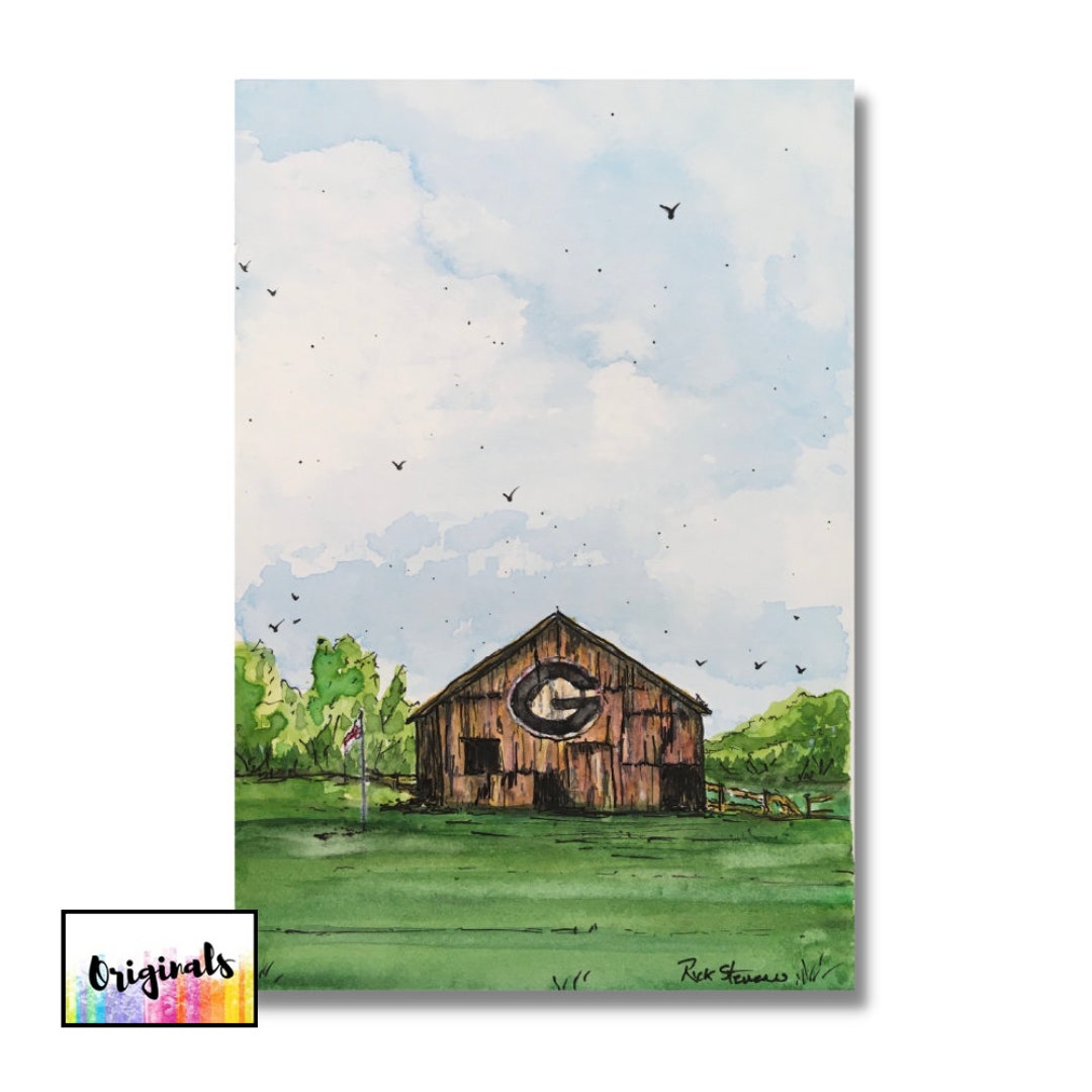 Georgia Bulldogs Country Barn, Original Watercolor Painting, Small 5x7 ...