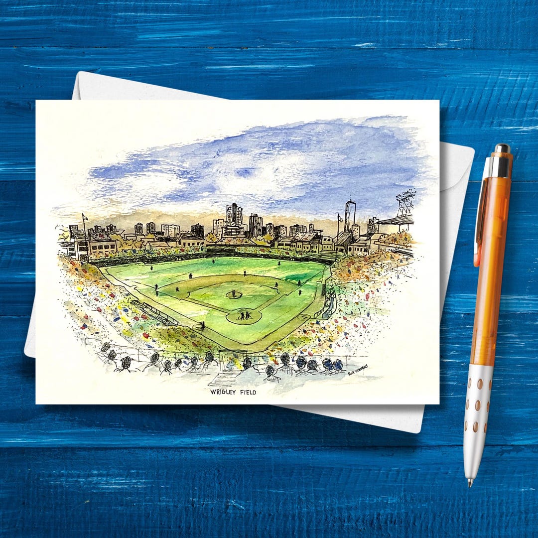 Wrigley Field Watercolor Painting, Chicago Cubs Baseball Park, Blank ...