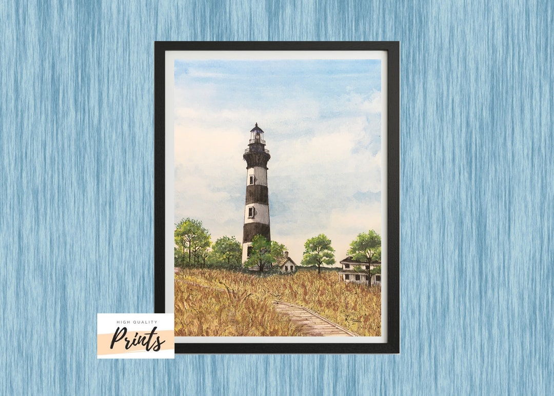 Original Watercolor Painting Print, Bodie Lighthouse on the East Coast ...
