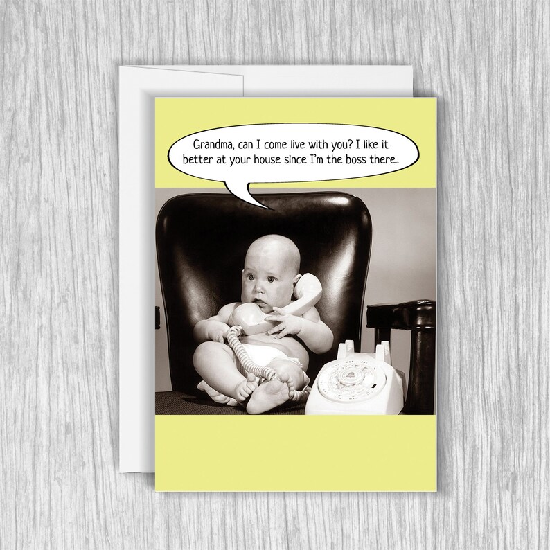 Funny Birthday Card for Grandmother, Family and Friends, Baby Calling ...