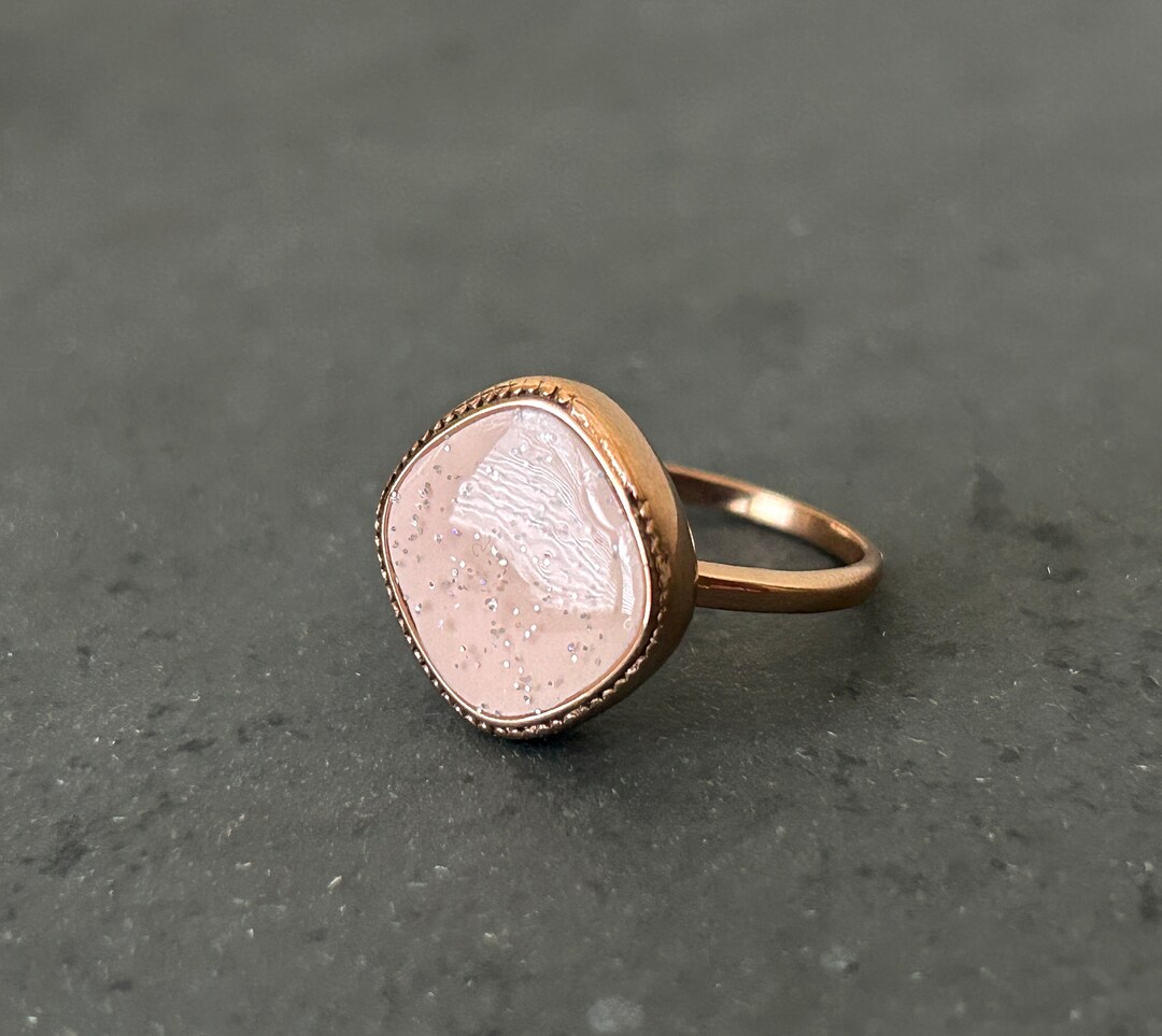 Light Pink Sparkle Rose Gold Square Ring - Size 7. - Etsy