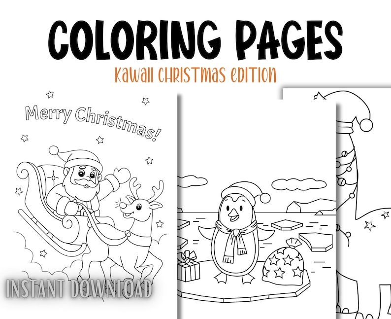 Kawaii Christmas Coloring Pages: Fun Winter Activity (digital Download ...