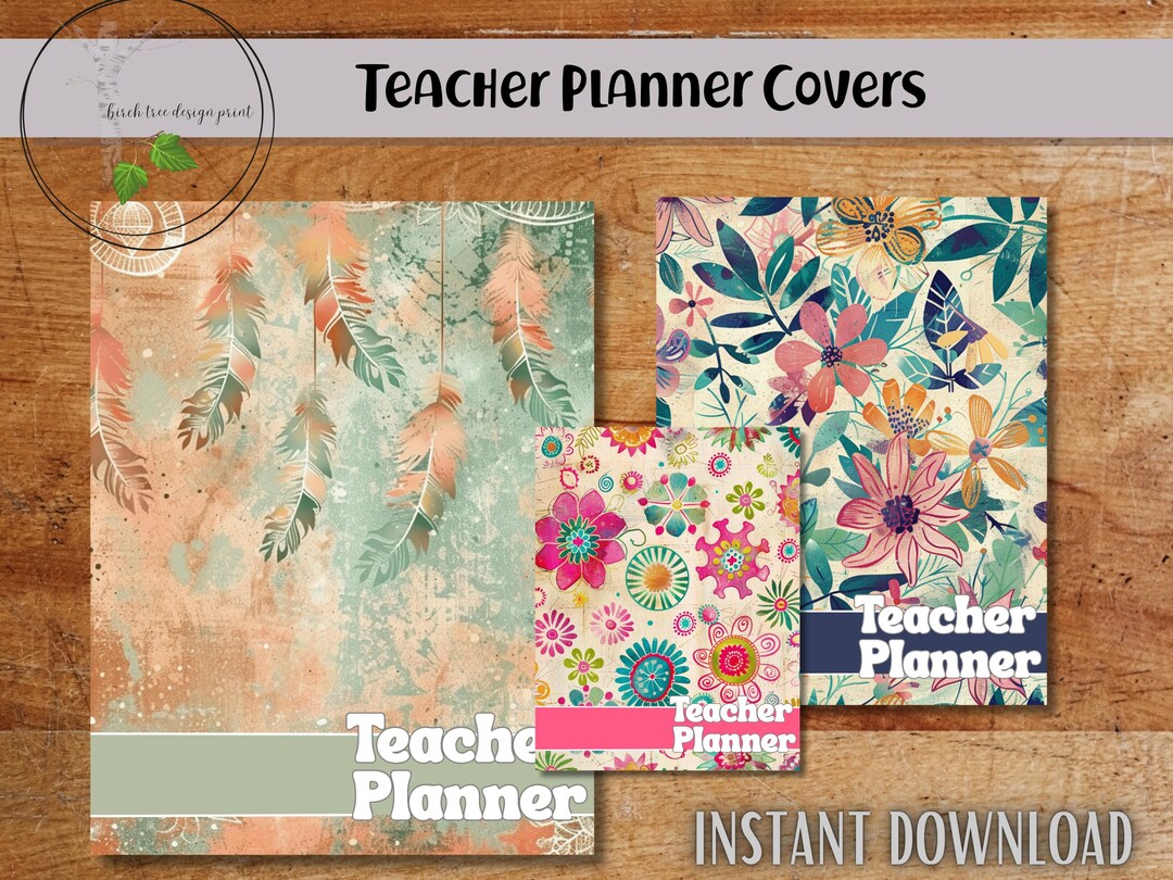 Boho Teacher Planner Cover | Printable Floral Binder Front (digital ...
