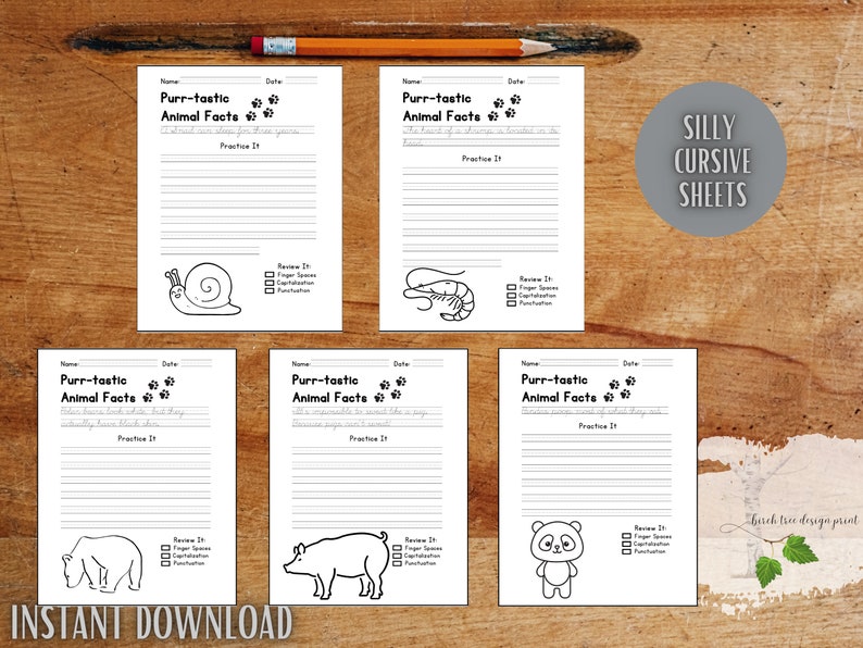 Cursive Handwriting Practice: Animal Facts Edition (digital Print) - Etsy