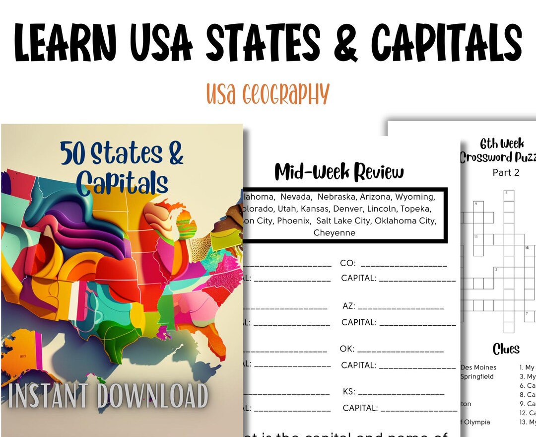USA States & Capitals Workbook: Elementary Homeschool Activities ...