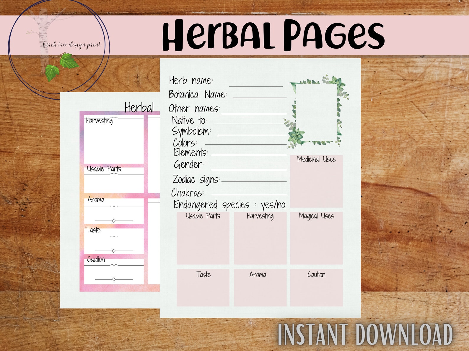 Herbal Medicine Journal Pages: Herb Garden Log (digital Download) - Etsy