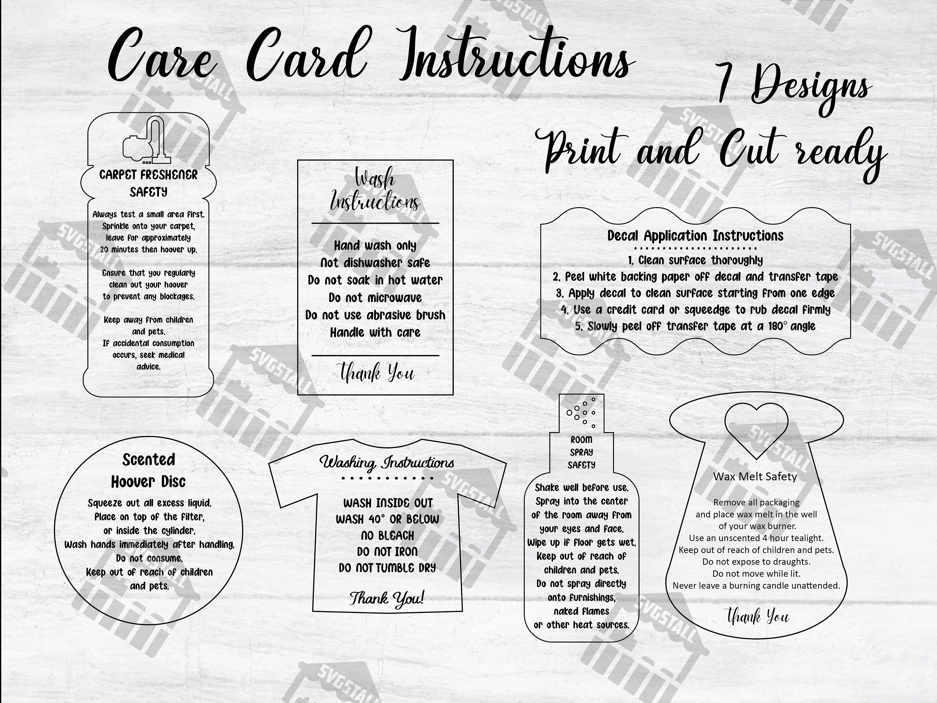 Care Card Instructions, Ready to Print and Cut SVG and PDF, Cricut ...