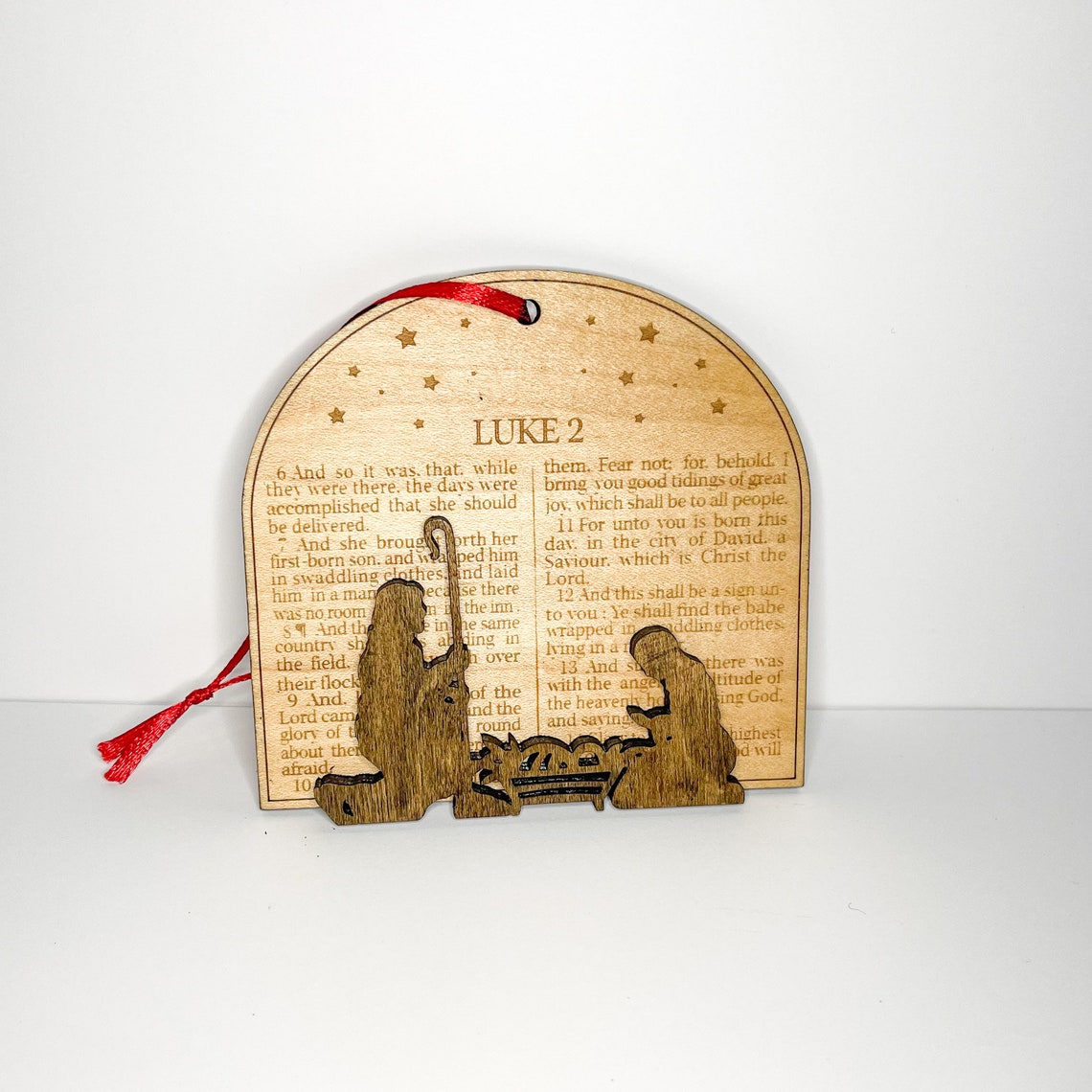 Wooden Nativity Ornament , Luke 2, Bible Verse Ornament, - Christian ...