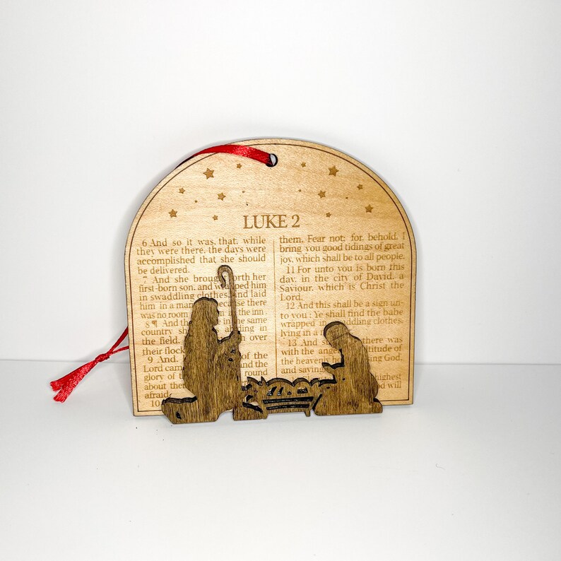 Wooden Nativity Ornament , Luke 2, Bible Verse Ornament, Christian ...