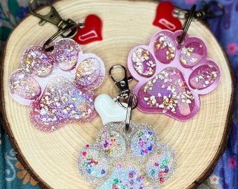 Glitter Paw Print Keychain Cat Dog Paw Gift Idea 3D Personalized Keychain Animal Lover Custom ...