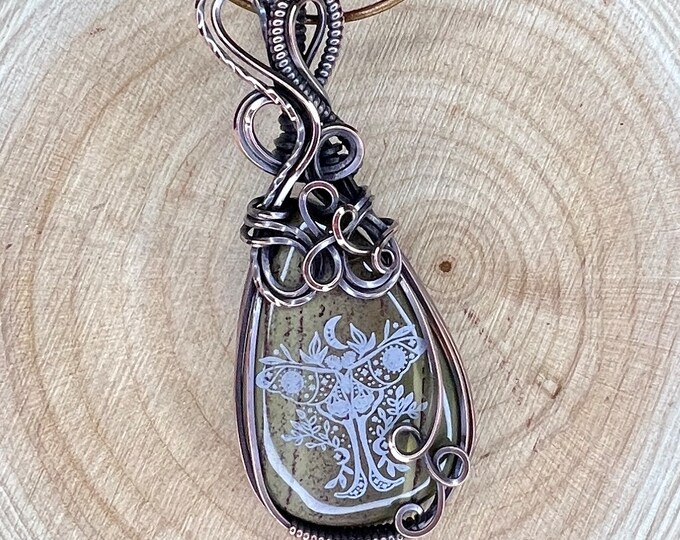 Wire Wrapped Etched Luna Moth Jasper Pendant - Etsy